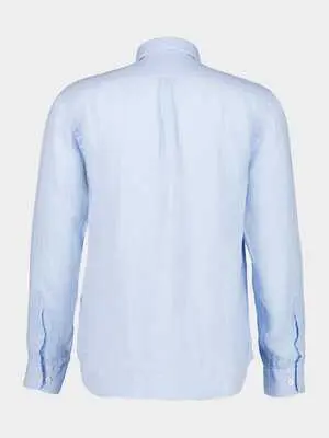 120% Lino Aquatic Long-sleeve Regular Fit Linen Shirt - Blue