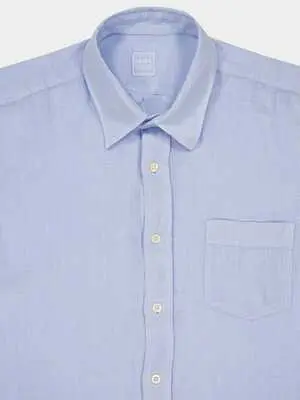 120% Lino Aquatic Long-sleeve Regular Fit Linen Shirt - Blue