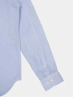120% Lino Aquatic Long-sleeve Regular Fit Linen Shirt - Blue
