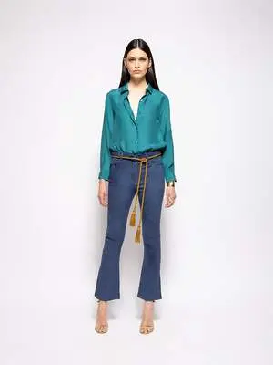 PAULA Zircon Estate Suede Flared Pants - Blue