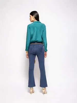 PAULA Zircon Estate Suede Flared Pants - Blue