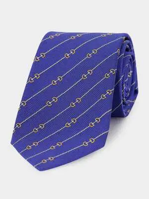 Gucci Horsebit Silk Jacquard Neck Tie - Blue