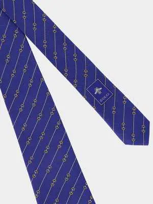 Gucci Horsebit Silk Jacquard Neck Tie - Blue