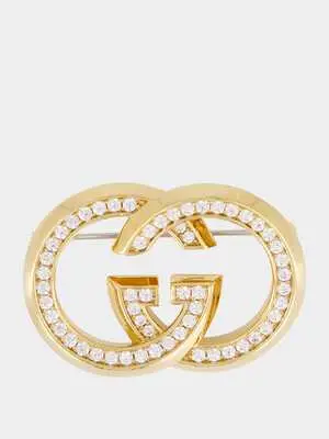 Gucci Interlocking G Crystal Brooch Gold