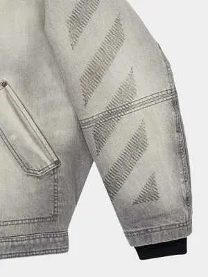 Off-White Sun-faded Aviator Denim Jacket - Grey