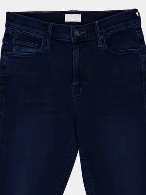 MOTHER Dark Petite Flare Jeans With Frayed Hem - Blue