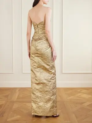 MARMAR HALIM Pleated Crinkled Lamé Gown
