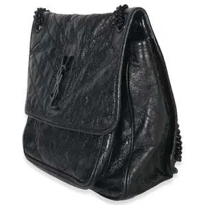 Saint Laurent Crinkled Calfskin Matelasse Niki Chain Satchel - Black