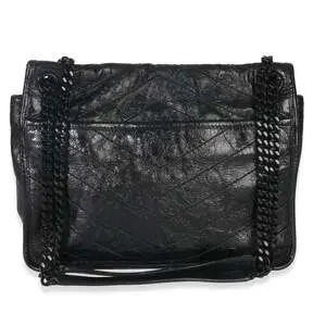 Saint Laurent Crinkled Calfskin Matelasse Niki Chain Satchel - Black