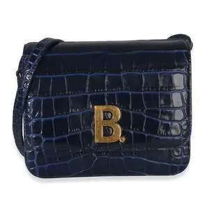 Balenciaga Croc Effect Shoulder Bag - Blue