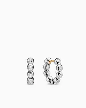 David Yurman Bezel Set Hoop Earrings In Sterling Silver With Diamonds - Diamond