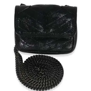 Saint Laurent Crinkled Calfskin Matelasse Micro Niki Airpods Case With Chain - Black