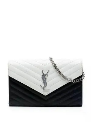 Saint Laurent 2018 Bicolor Monogram Envelope Chain Wallet Black