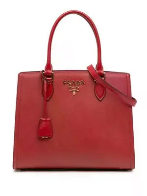 Prada Soft Calf Trimmed Saffiano Lux Satchel - Red