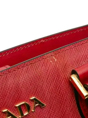 Prada Soft Calf Trimmed Saffiano Lux Satchel - Red