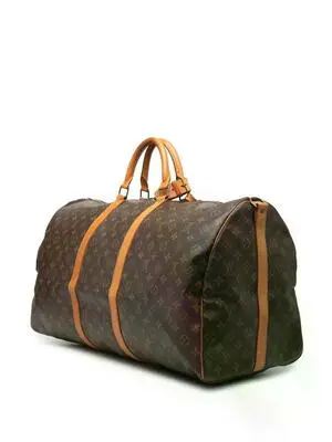 LOUIS VUITTON 1990s Monogram Keepall Bandouliere 60 Travel Bag - Brown