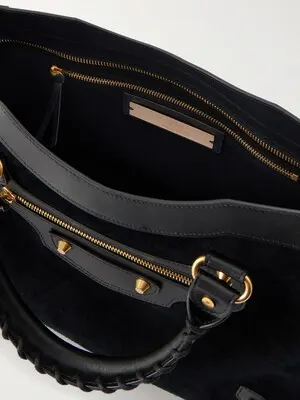 Balenciaga Le City Studded Leather-trimmed Suede Shoulder Bag - Black