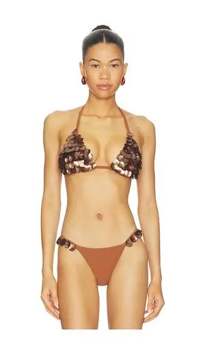 Devon Windsor Embellished Triangle Bikini Top And Bikini Bottom - Bronze Shell