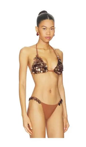 Devon Windsor Cali Embellished Triangle Bikini Top And Bikini Bottom - Bronze Shell
