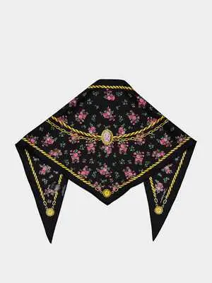 Dolce & Gabbana Black Floral And Chain Print Triangle Silk Scarf - Pink