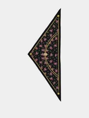 Dolce & Gabbana Black Floral And Chain Print Triangle Silk Scarf - Pink