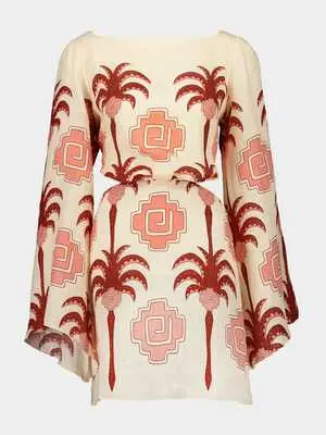 Johanna Ortiz Wave After Wave Linen Mini Dress - Pink