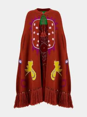 PAULA Hand-embroidered Knitted Cape - Orange