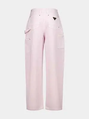Prada Canvas Trousers With Leather Inserts - Pink