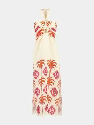 Johanna Ortiz Water Adventure Linen Halter Dress - Orange