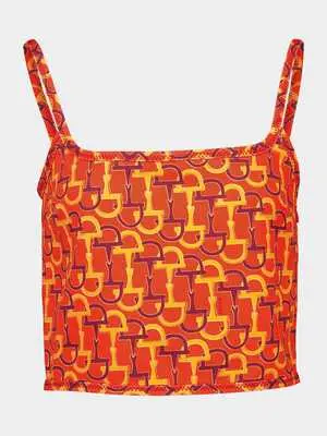 Gucci Printed Silk Crop Top With Horsebit Motif - Orange