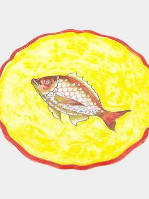 LES-OTTOMANS Handpainted Fish Dessert Plate - Multicolour