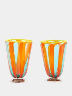 La DoubleJ Set Of 2 Murano Water Glasses - Orange