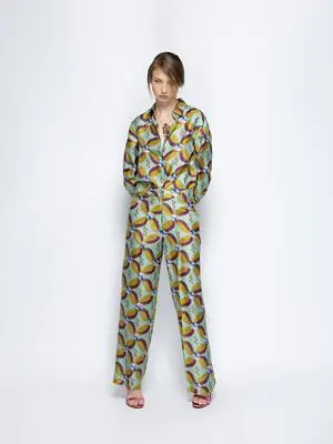 PAULA Sonia Aquageo Printed Silk Twill Trousers - Multicolour