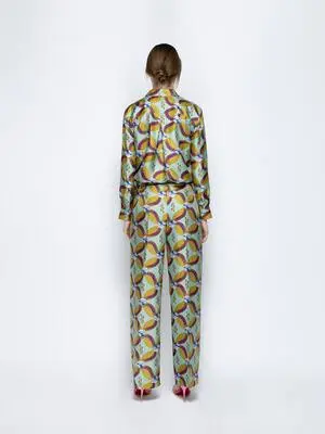 PAULA Sonia Aquageo Printed Silk Twill Trousers - Multicolour