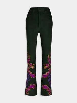 PAULA Zirconia Suede Embroidered Flared Pants - Purple