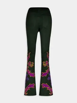 PAULA Zirconia Suede Embroidered Flared Pants - Purple
