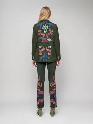 PAULA Zirconia Suede Embroidered Flared Pants - Purple