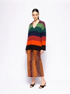 PAULA Jane Striped Knitted V-neck Top - Multicolour