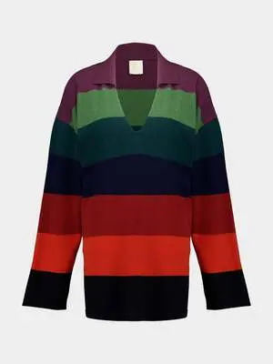 PAULA Jane Striped Knitted V-neck Top - Multicolour