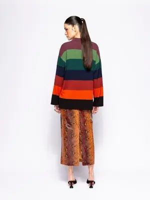 PAULA Jane Striped Knitted V-neck Top - Multicolour