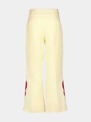 PAULA Linen Flared Pants With Embroidered Patches - Multicolour