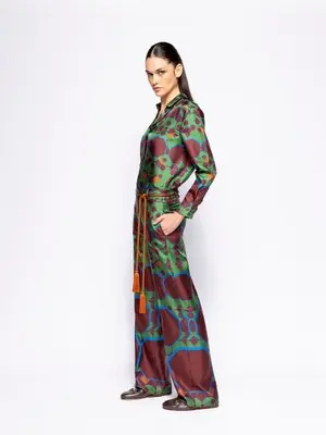 PAULA Printed Silk Twill Tailored Pants