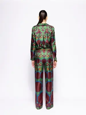 PAULA Printed Silk Twill Tailored Pants