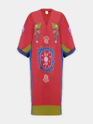 PAULA Dahlia Linen Dress With Embroidered Patches - Multicolour