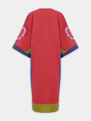 PAULA Dahlia Linen Dress With Embroidered Patches - Multicolour