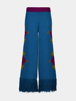PAULA Jones Mykonos Jacquard Wide Leg Pants With Fringe - Multicolour