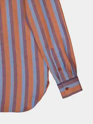 PAULA Bella Blue Stripes Embroidered Linen Shirt With Bib - Multicolour