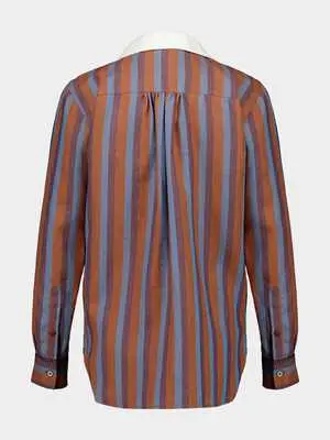 PAULA Bella Blue Stripes Embroidered Linen Shirt With Bib - Multicolour