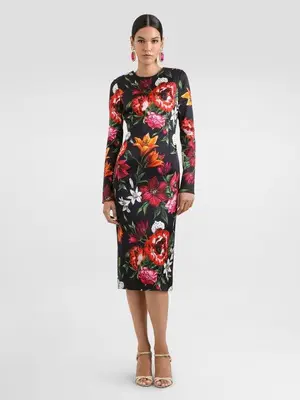 Dolce & Gabbana Floral Print Long-sleeve Satin Dress - Multicolour