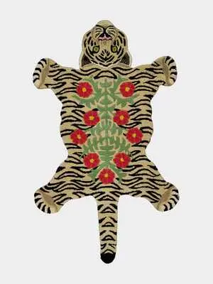 DOING GOODS Floral White Tiger Large Rug
